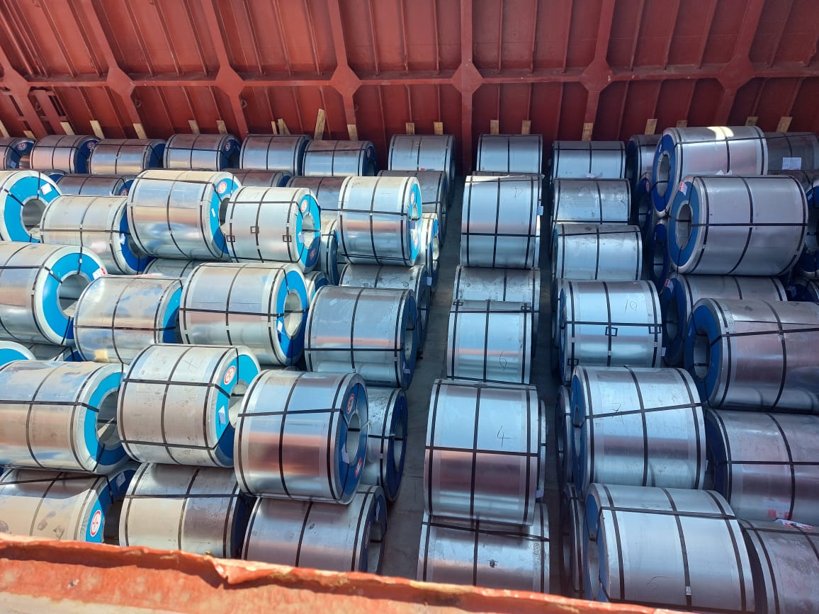 Discharging 12-ton steel rolls at the new Damietta port - ERIC MARITIME